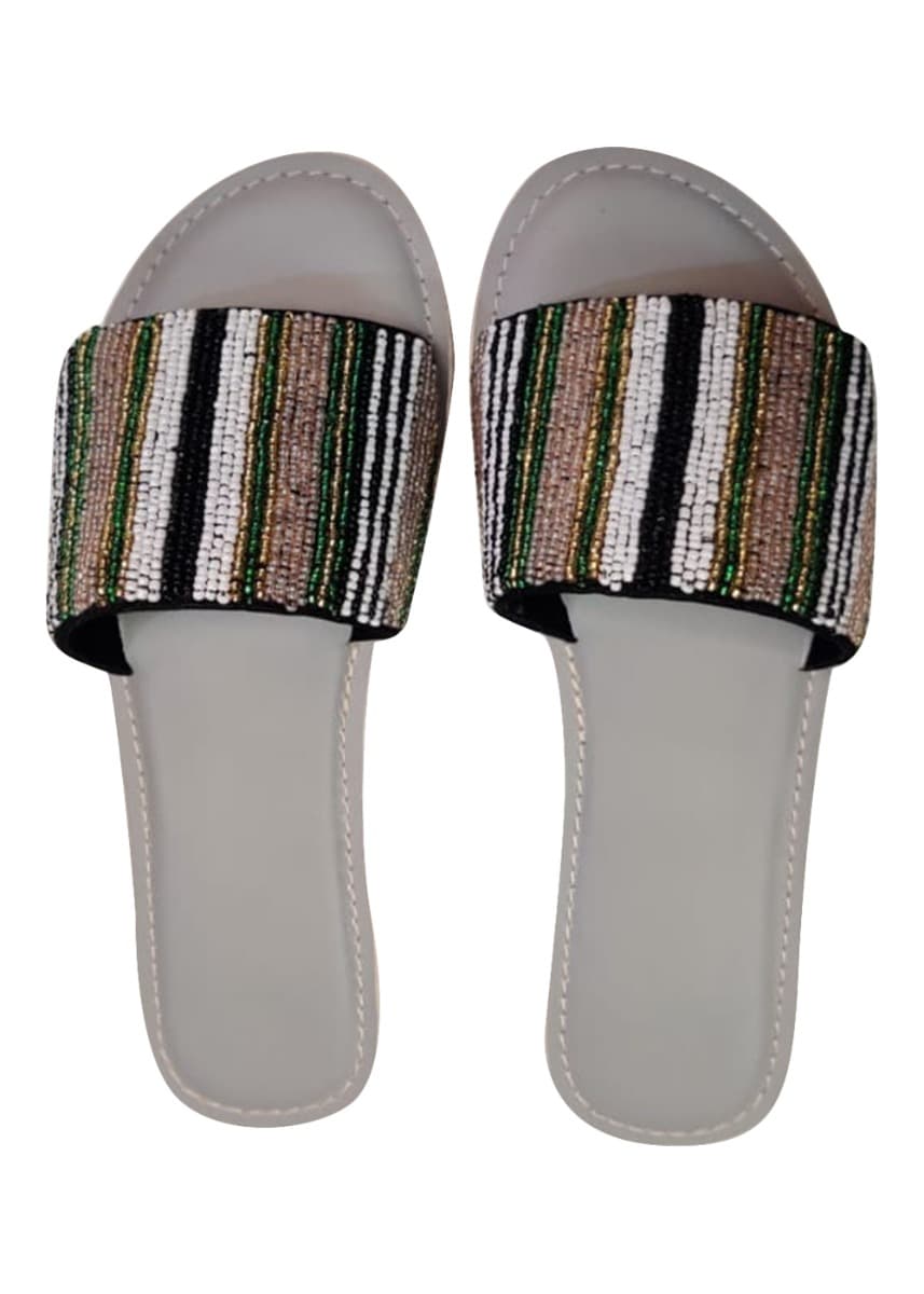 Get Bead Embellished Striped Slides at ₹ 1149 | LBB Shop