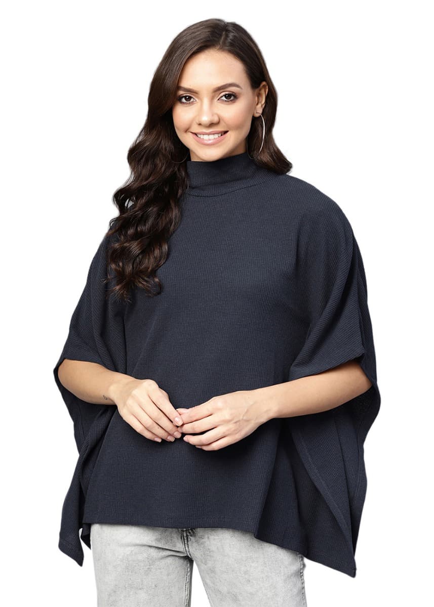 Get Navy Waffle Knit Cape Top at ₹ 600 | LBB Shop