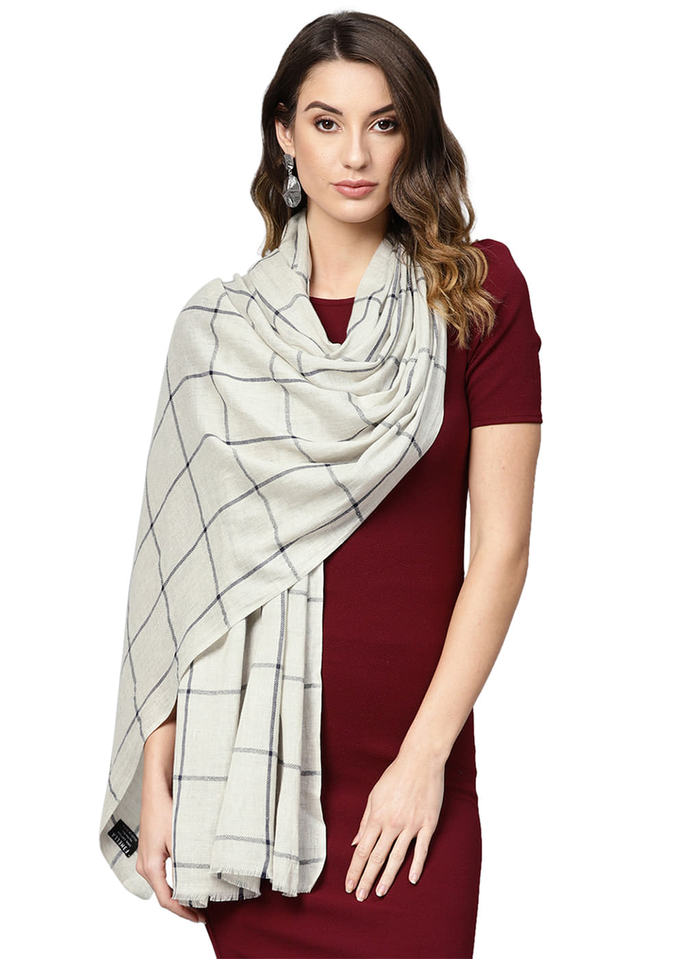 Get Grey Pinchecked Woven Scarf at ₹ 500 | LBB Shop