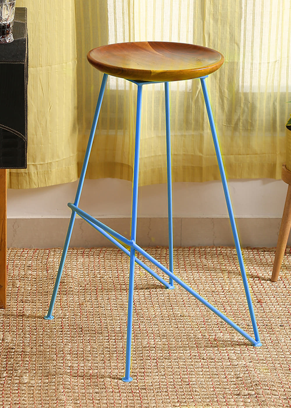 Get Iron Stool With Acacia Wooden Top at ₹ 4680 | LBB Shop
