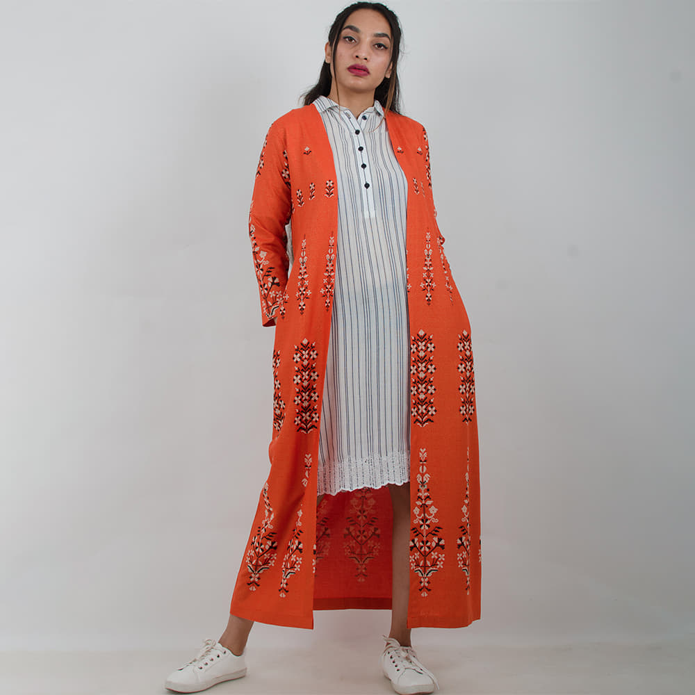 Get Printed Tangerine Longline Jacket at ₹ 1550 | LBB Shop