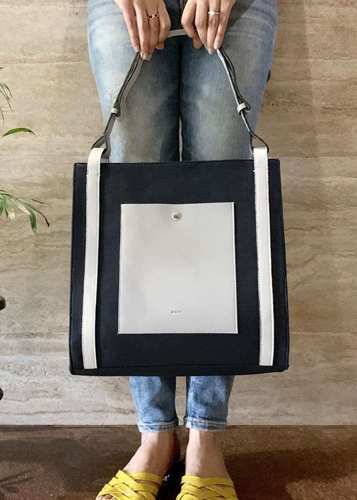 Get Two Tone Front Pocket Detail Square Tote at ₹ 999 | LBB Shop