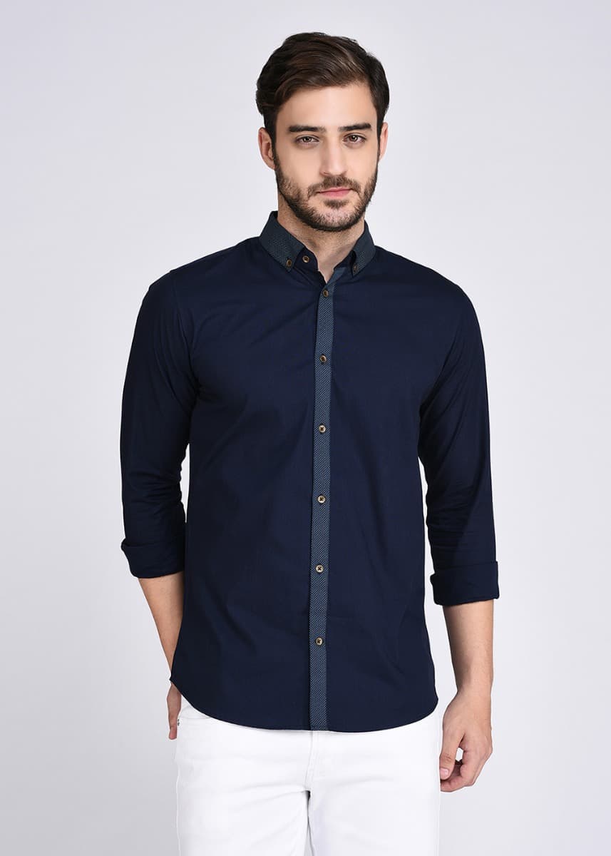 Get Handmade Textured Placket Navy Blue Shirt at ₹ 749 | LBB Shop