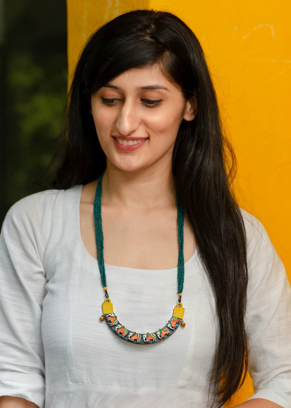 Get Hastini Madhubani Wooden Necklace at ₹ 1290 | LBB Shop