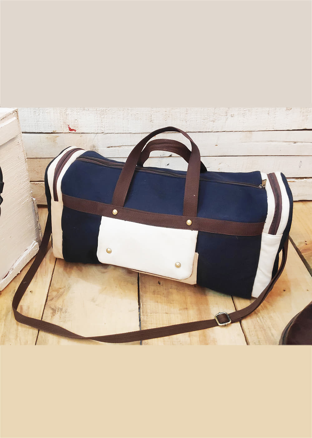 Get Contrast Patch Detail Navy Duffle Bag at ₹ 4999 | LBB Shop